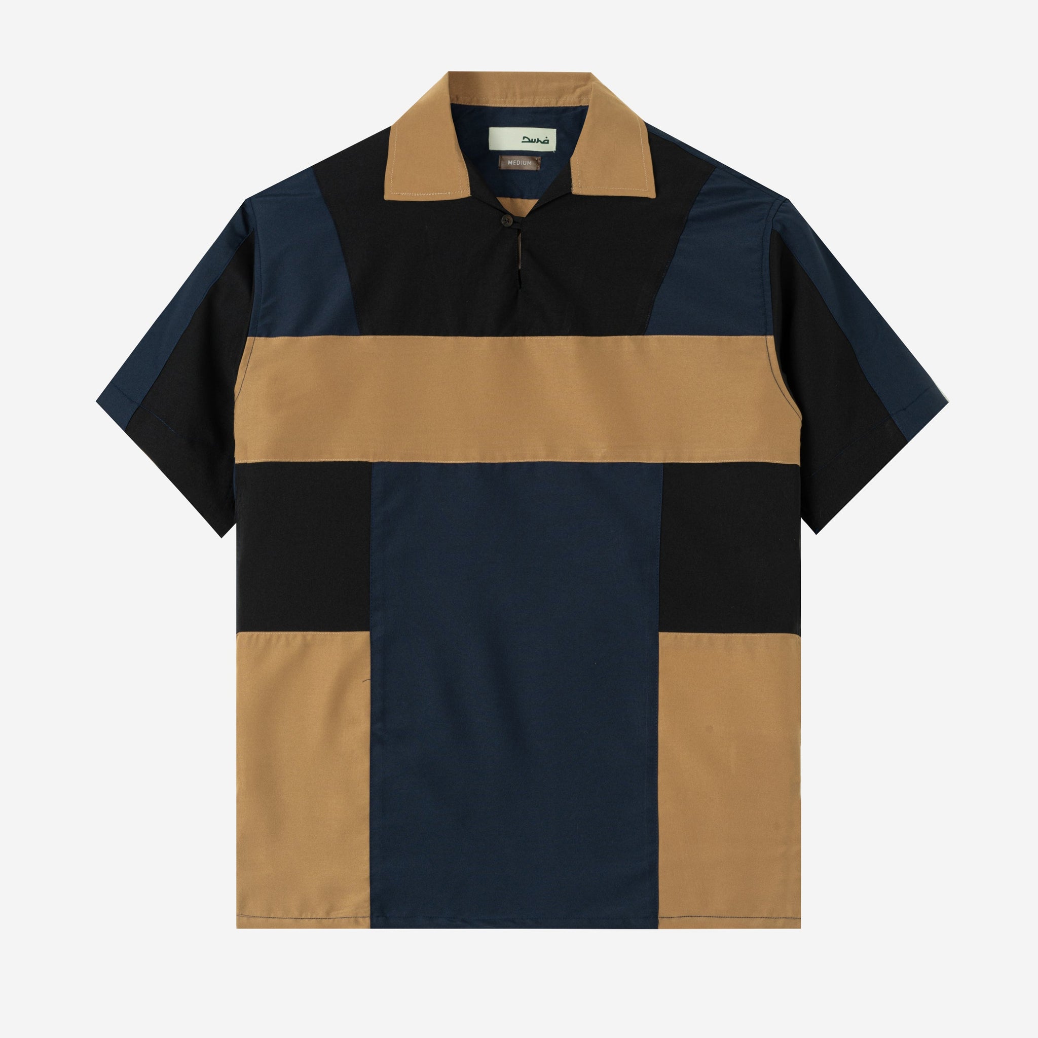 Duha Muslimwear - Dhia Patchwork Shirt Short Sleeve - Navy Black